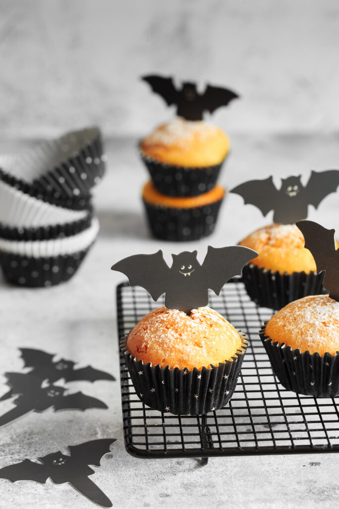 Halloween Bat Pumpkin Muffins - Nikki's Plate