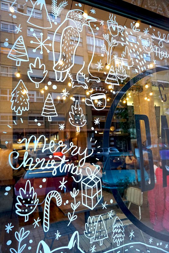 Christmas Window Drawing Ideas Window Illustration Mural For Ask