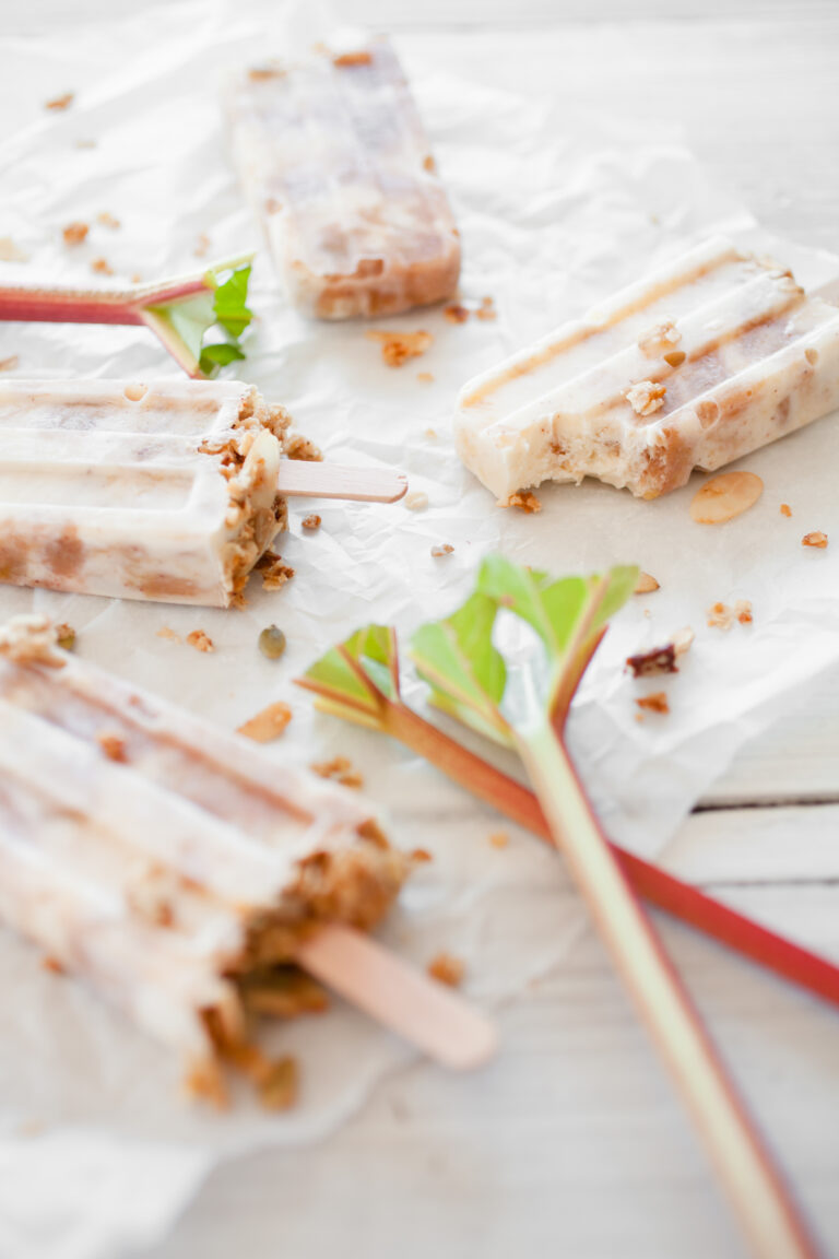 Rhubarb Yogurt Popsicles with Granola Recipe - Nikki's Plate