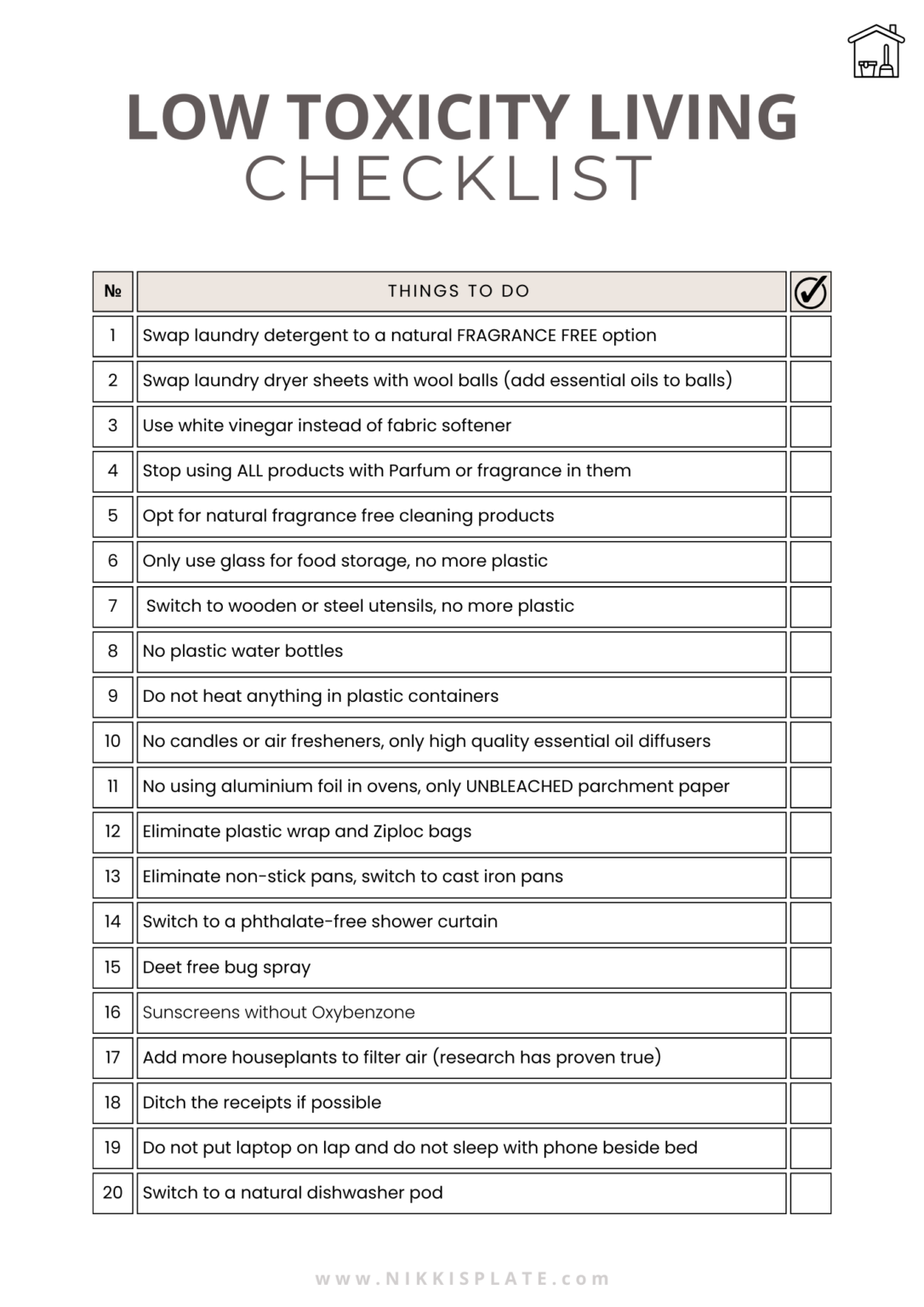 Free Non-Toxic Living Starter Checklist (PRINTABLE) - Nikki's Plate