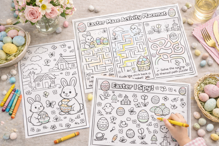 5 Free Easter Placemat Printables for Kids (Dinner Table Activity Pack PDF)